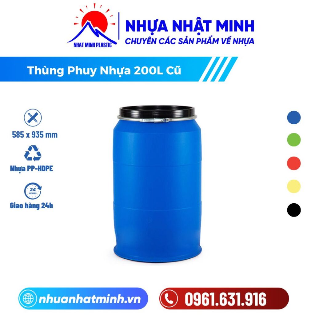 [Xả Kho] Thùng phuy nhựa 200l cũ - Đẹp,Nhiều Mẫu,Giá Tốt
